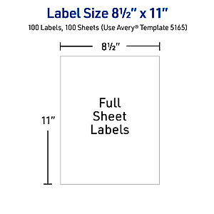 Avery Shipping Address Labels, Laser Printers, 100 Labels, Full Sheet Labels, Permanent Adhesive, TrueBlock (5165), White