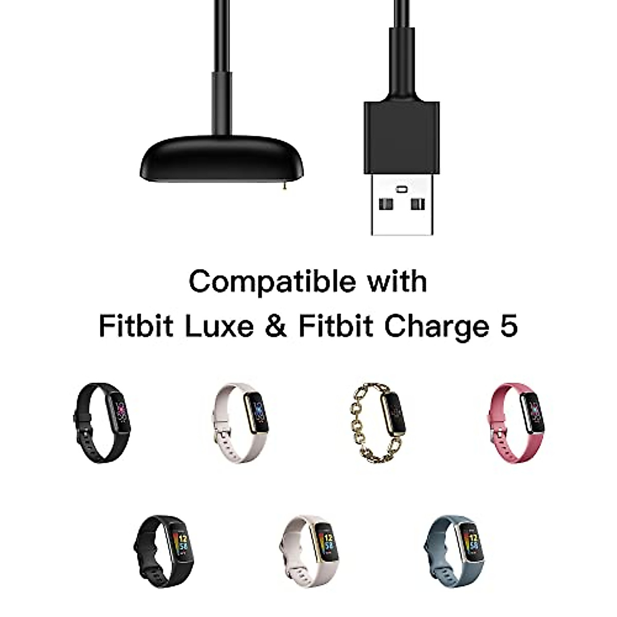 Mixblu Charger Replacement for Fitbit-Charge-5-Luxe Cable:Fast Charging 3.3Ft Long USB Cord Accessories for Luxe/Charge 5 Smartwatch, 2 Pack