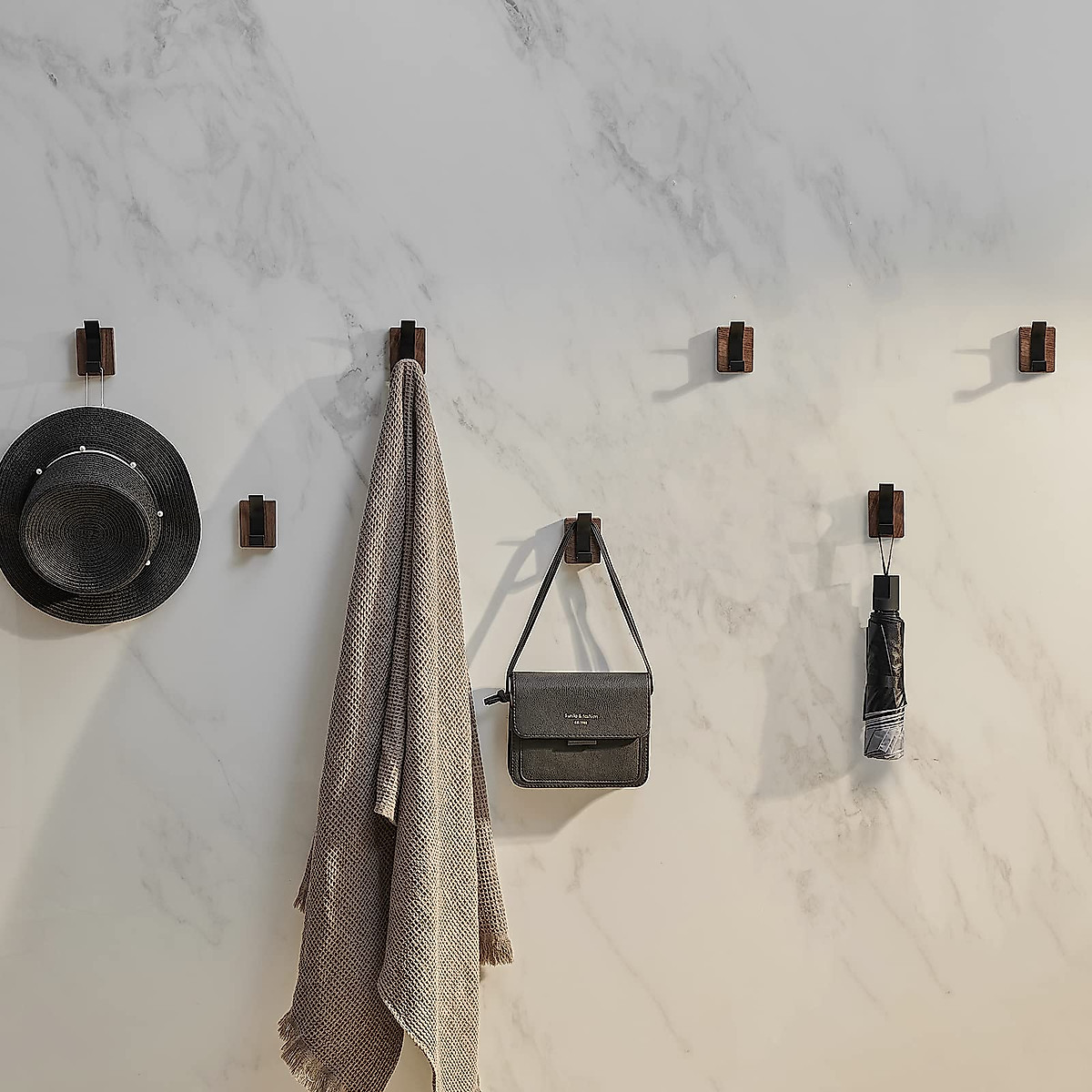 AODORAN Coat Hooks Wall Mounted - 4 Pack Heavy Duty Towel Hooks for Wall Hanging Wood Black Rustproof Coat Rack Wall Mount Wall Hooks Bag Key Hat Hanger