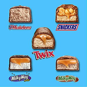 SNICKERS, TWIX, MILKY WAY & 3 MUSKETEERS Variety Pack Fun Size Milk & Dark Chocolate Candy Bars Assortment, 30 Pieces