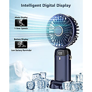 JANREAY Mini Handheld Fan, USB Desk Fan, Small Personal Portable Table Fan 5 Speed with USB Rechargeable Battery Operated Cooling Folding Electric Fan for Travel Office Room Household (Blue)…