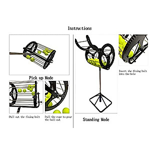 CHAOFAN 2 in 1 Tennis Balls Pickup Automatic Balls Receiver with Handle for Storage Adjustable Height Hold Up 55 Tennis Balls