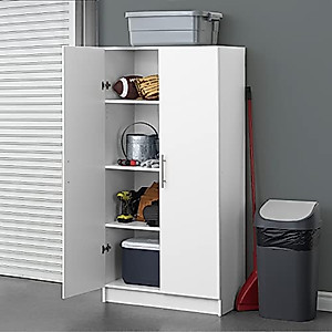 Prepac Elite 2 Door Standing Storage Cabinet, 16" D x 32" W x 65" H, White