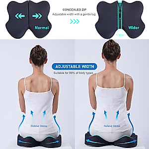 Seat Cushion X Large Adjustable Width for Office Chair, Car Seat Cushion, Ergonomic Memory Foam Cushions Pad for Sciatica, Coccyx, Pain Relief for Long Sitting, Foldable Soft Wheelchair Cushion