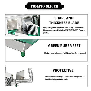 Caspian Tomato Slicer 3/16 inches Tomato Cutter Vegetable Slicer Knife with Built-in Polyethylene Slide Green Board for Commercial or Home Use, 1 Piece