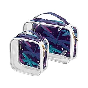 senya Clear Toiletry Bag,Travel Makeup Cosmetic Bag Carry on Airport Airline Compliant Bag Big Colorful Dragonfly for Women Men
