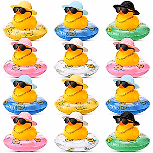 Rubber Ducks for Dashboard, Self Adhesive Rubber Ducks Car Ornaments with Hat Necklace and Sunglasses, Funny and Cool (12, Cool Rubber Duck)