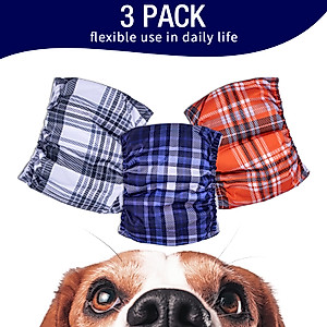 MICOOYO Washable Belly Bands for Male Dogs | Reusable Doggie Diapers | Absorbent Doggy Wraps with Adjustable Fastener - XSmall (Pack of 3, Plaid Red & Blue & Grey)