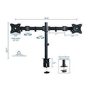 Rocelco 46" Height Adjustable Corner Standing Desk Converter with Dual Monitor Arm Mount BUNDLE - Sit Stand Up Computer Workstation Riser - Extra Large Keyboard Tray - Black (R CADRB-46-DM2)