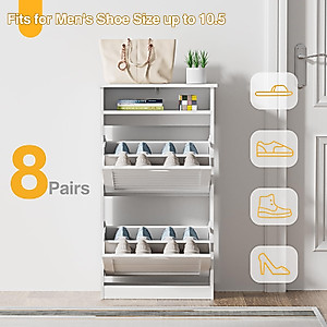 TENNTOU Shoe Storage Cabinet with 2 Flip Drawers & Top Cubby, Shoe Cabinet for Entryway Slim, Free Standing Shoe Rack Cabinet, Narrow Shoe Organizer for Entryway, Hallway, Bedroom, White