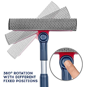 DSV Standard Professional Window Squeegee | 2-in-1 Window Cleaner Sponge and Soft Rubber Strip With Telescopic Extension Pole 20" - 30"(50cm-76cm) | Adjustable To Clean From Multiple Angles