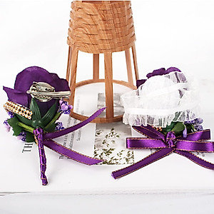 WANLIAN Rose Wrist Corsage Bridesmaid Corsage and Boutonniere Set for Wedding Prom Party Hand Flower Decoration Set of 2 (Purple)