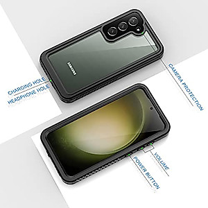 Lanhiem Samsung Galaxy S23 Case, IP68 Waterproof Dustproof, Built-in Screen Protector, Rugged Full Body Shockproof Protective Cover for Galaxy S23 5G 6.1 Inch, Black/Clear
