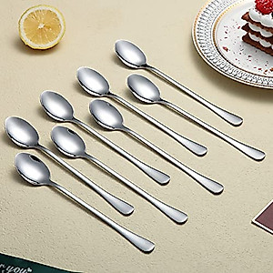 Long Handle Spoon, Coffee Stirrers, Premium Stainless Steel Ice Cream Spoon, Cocktail Stirring Spoons, Tea Spoons, Set of 8 (Silver)