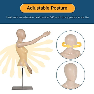 Female/Male Mannequin,39-56/42-59 Inch Height Adjustable Torso Dress Form Sewing Manikin Dress Model Mannequin Stand Mannequin Display Head Dress Mannequin Clothing Form Metal Base Stand (39-56Inch)