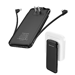 Metecsmart Portable Charger Power Bank with Built in Cable and AC Wall Plug, 10000mAh Fast USB C Phone Charger, Slim Thin Mini Charging Battery Pack Compatible with Smartphones and All USB-C Devices