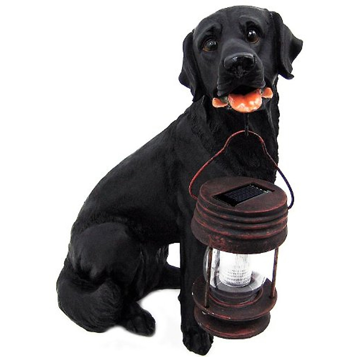 Black Labrador Dog with Lantern Garden Solar Light