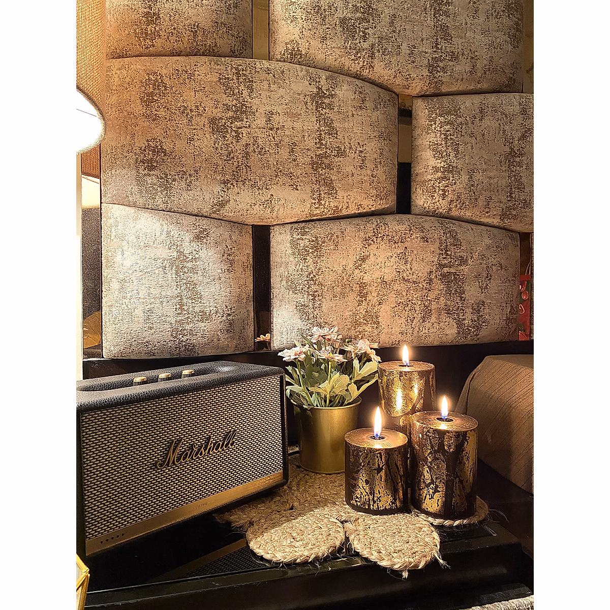 AuraDecor Set of 3 Black Pillar Candles with Gold Finish ( Gift Set , Pack of 3 Candles, 3, 4, 6 inch ), Large