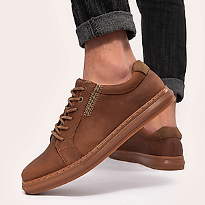 Men's Brown Suede Leather Casual Oxford Sneakers Everyday Fashion Walking Shoes for Men Size 13