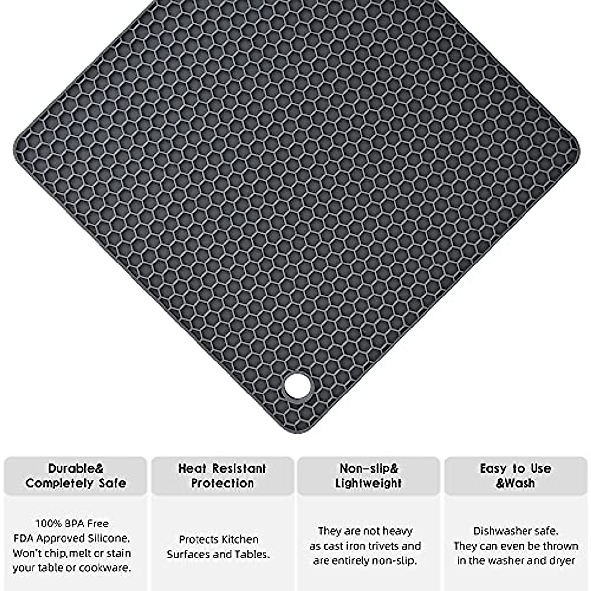 Smithcraft Silicone Trivet Pot Mat for Countertop Trivest Pads Heat Resistant Table Placemats 4 Pack,Size:7.5x7.5 Inch, Color: Grey, Shape:Square