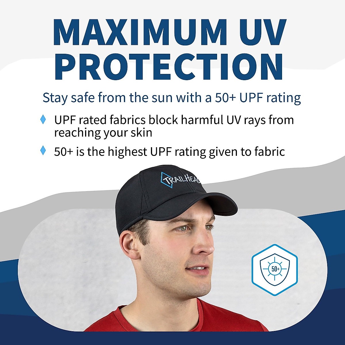 TrailHeads Men's Running Cap with UV Protection, Lightweight & Quick Drying Performance Sports Hat, UPF 50, Adjustable Fit - Black w/Logo