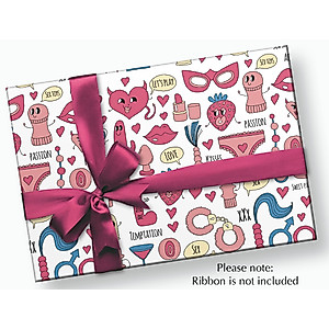 Stesha Party Adult Themed Gift Wrapping Paper - Folded Flat 30 x 20 Inch (3 Sheets)