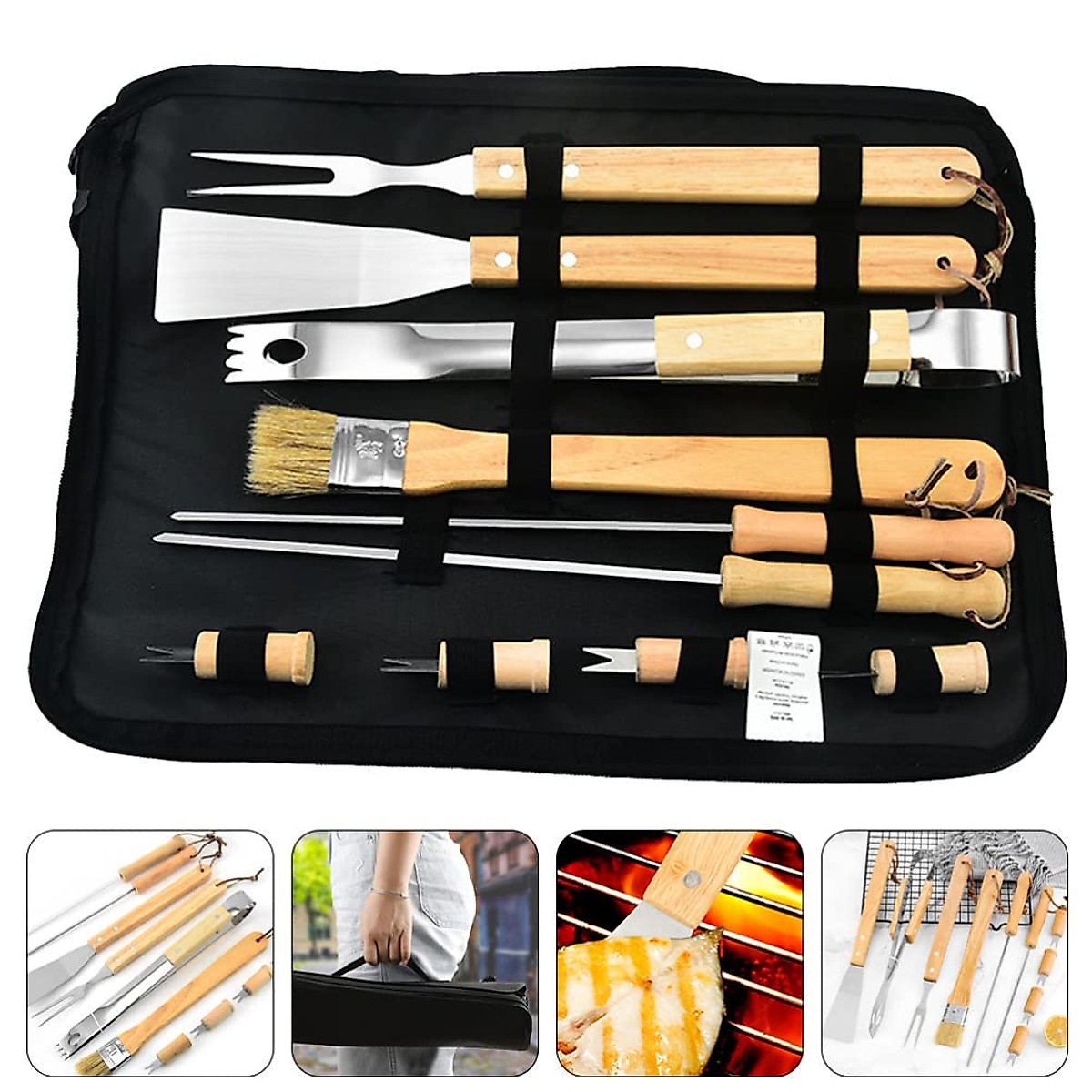 Zerodeko 1 Set Barbecue Tool Set Heavy Duty Tool Bag Bbq Grill Accessories Tools Portable Tool Kit Black Suit Toiletry Bag for Travel Griddle Stainless Steel Grill Brush Outdoor
