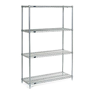 Nexel 18" x 30" x 54", 4 Tier, Poly-Z-Brite Adjustable Wire Shelving Unit, NEXGuard Anti-Microbial Agent, NSF Listed Commercial Storage Rack, Silver, Leveling feet