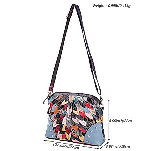 Segater Women Random Multicolor Shoulder Bag Genuine Leather Handbag Splicing Satchel Leaf Patchwork Colorful Crossbody Purses