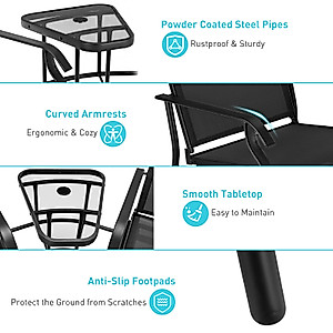Giantex Outdoor Glider Chairs with Table & Umbrella Hole, Patio 2-Seat Rocking Chair Outside Loveseat Swing w/Breathable Fabric for Garden, Backyard, Poolside, Lawn Metal Glider Bench(Dark)