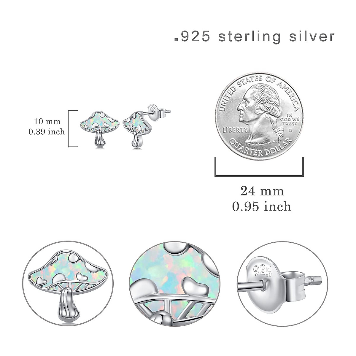 Mushroom Earrings 925 Sterling Silver White Opal Mushroom Stud Earring Jewelry Gifts for Women Birthday