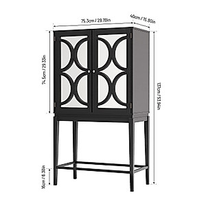 JIEJIEGAO Double Mirror Door Bar Cabinet, Wine Solid Rubber Wood Rack Cabinet, with 8 Wine Glass Holder Sideboard, with Featuring Two-Tier Storage, Wooden Storage Cabinet, Kitchen Organizer