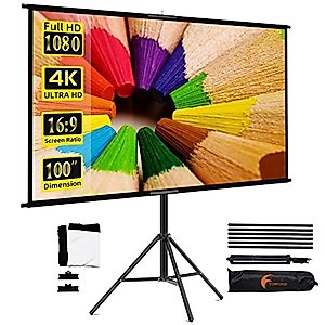 Projector Screen with Stand,Towond 100 inch Indoor Outdoor Projection Screen, Portable 16:9 4K HD Movie Screen with Carry Bag Wrinkle-Free Design for Home Theater Backyard Cinema