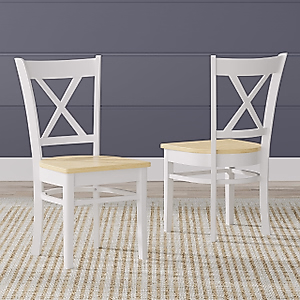 Glenwillow Home 5-PC - 42" Round Pedestal Dining Table + Cross Back Dining Chairs Dining Set in White/Natural