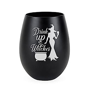 Halloween Wine Glass, Witch Withy Etched Black Stemless Wine Glass, Goth Gothic Gifts