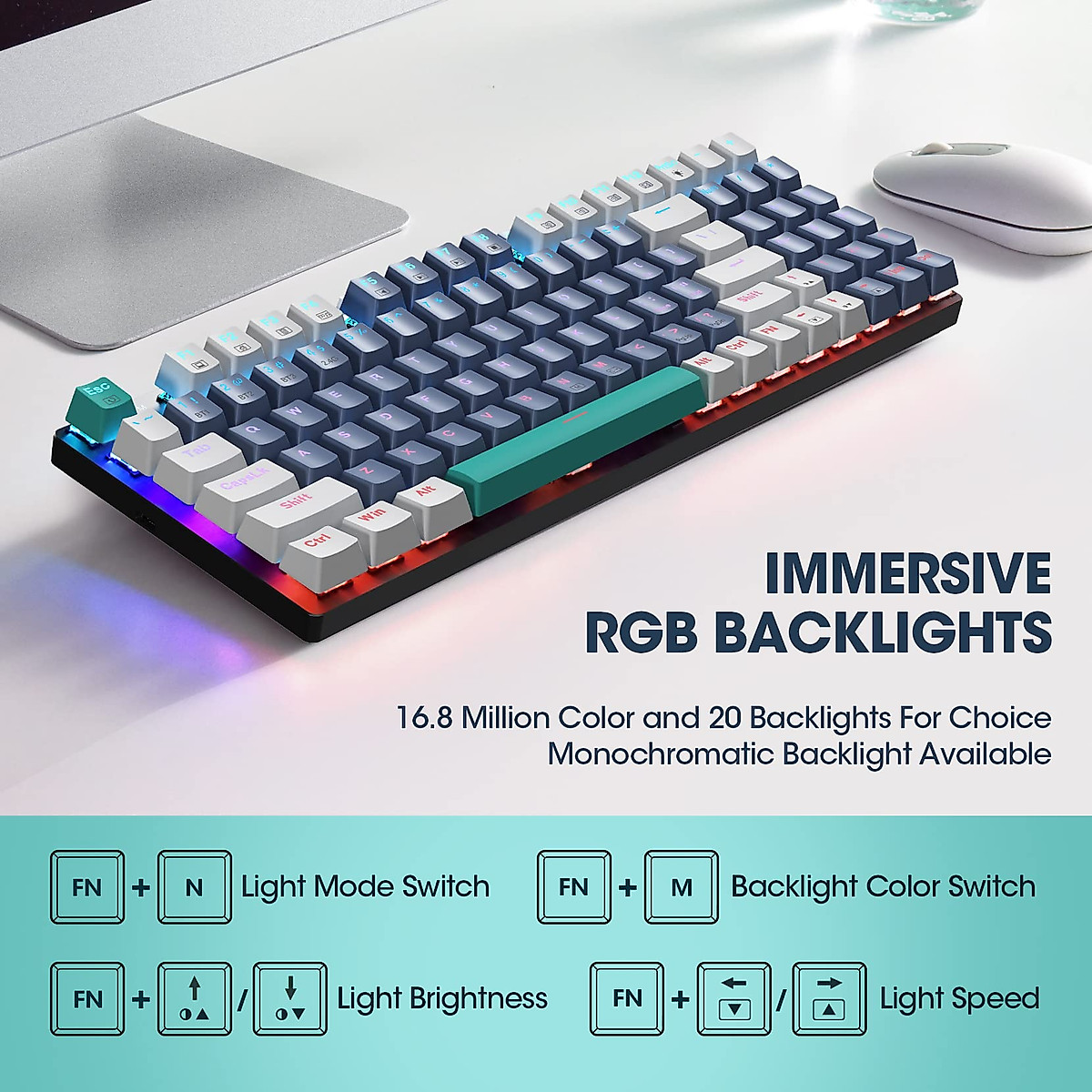 Wireless Mechanical Keyboard,Triple-Mode 2.4G/USB-C/Bluetooth Gaming Keyboard with RGB Backlit,Efficient Numeric Pad,Red Switches,94 Keys Metal Base PBT Compact Quiet Wired Keyboard for PC Mac iPad