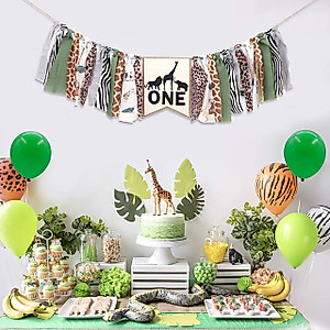 Jungle Safari High Chair Banner for Baby - Wild One for Baby Safari Party Decor,1st Birthday Party Banner for Photography Props,One Birthday Banner for Baby Showers