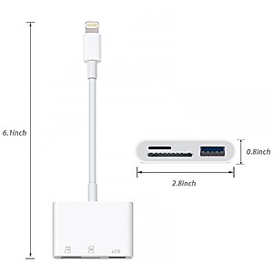 DCNETWORK Lightning to SD Card Reader for iPhone,USB Camera Adapter 3 in 1 USB Female OTG Adapter Compatible SD/TF Card, Memory Card Reader Portable USB 3.0 Adapter,Sd Card Adapter