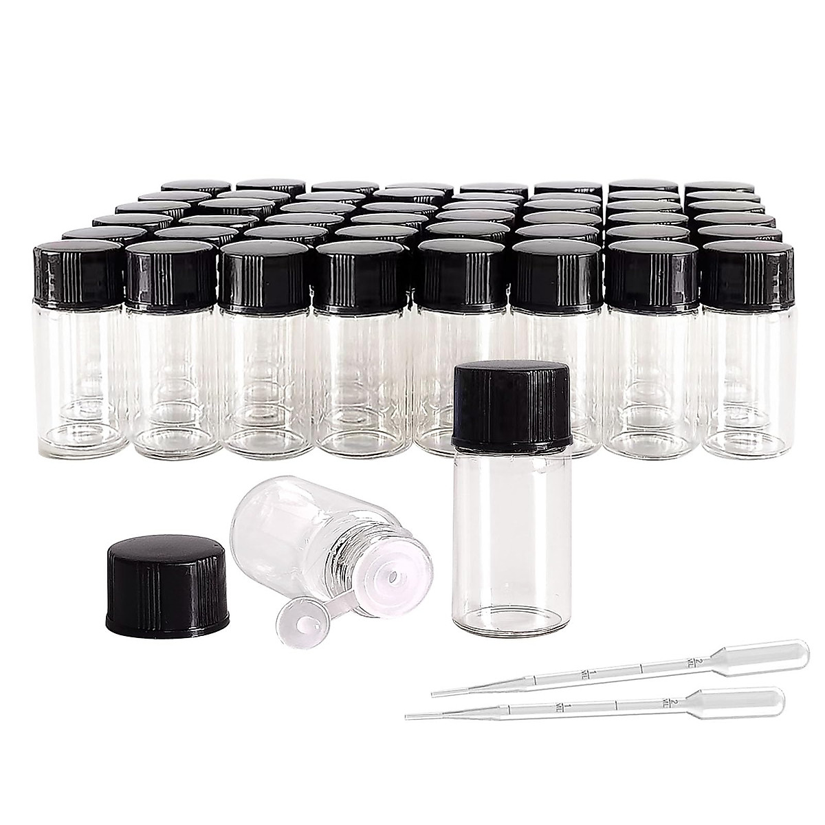 AGENIZ 50PCS 3ml Clear Glass Vials,Small Liquid Sample Bottle with Screw Caps and Plastic Stoppers,for Travel Mini Essential Oil Bottle, Sample Perfume Bottles (3ml)