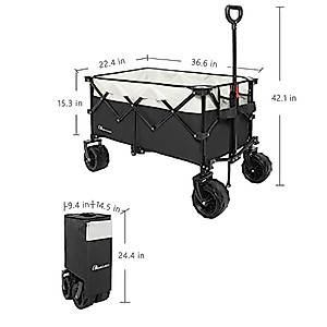 Moon Lence Collapsible Outdoor Utility Wagon Heavy Duty Folding Garden Portable Hand Cart with All-Terrain Beach Wagon ，Big Wheels, Adjustable Handle & Drink Holders