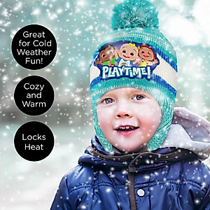 CoComelon Toddler Winter Hat and Mitten, Kids Beanie with Sherpa Lining Set, JJ, TomTom & Yoyo, for Ages 2-4