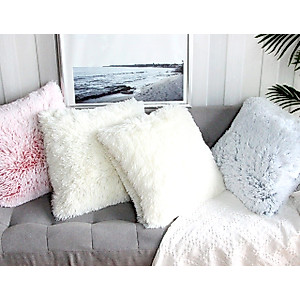 Uhomy Home Decorative Luxury Series Super Soft Style Artificial Fur Throw Pillow Case Cushion Cover Fluffy Double Side for Sofa/Bed, Cream 18x18 Inch 45x45 cm Set of 2