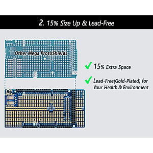 ElectroCookie Proto Shield Kit Compatible with Arduino Mega R3, Stackable DIY Expansion Prototype PCB (2 Pack)