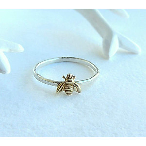 YAYAYOUYOU Fashion Cute Simple Gold Bee Ring for Women Teens Finger Wrap Around Craft Handmade Animal Lucky Honey Bee Knuckle Ring (10#), silver