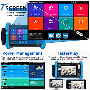 Rsrteng IPC-9800MOVTADHS Pro Full Features CCTV Camera Tester 8K 32MP IP Camera Tester 7-inch IPS Touch Screen Monitor CCTV Tester with 4K HD-TVI CVI AHD SDI Support DMM OPM VFL TDR Features POE HDMI