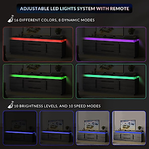 BELLEZE 67" TV Stand for TV up to 75", Modern Entertainment Center with LED Lights Change to Melody of Music, Media Console Table with Cabinets and Drawers for Living Room, Bedroom - Studio (Grey)