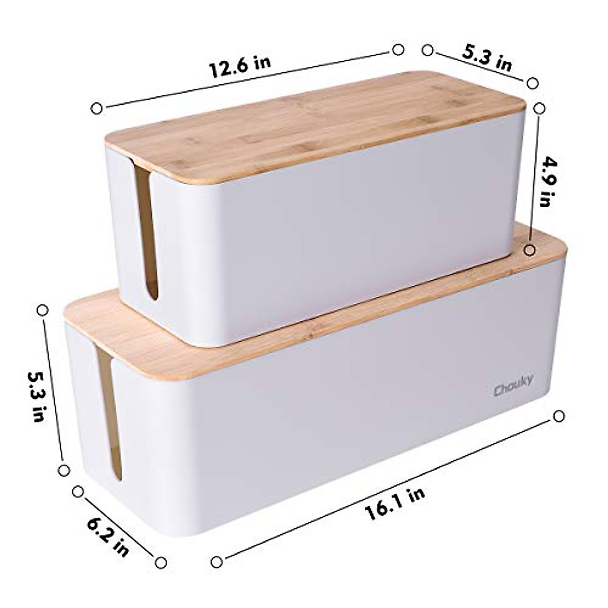 2 Pack Large Cable Management Box – Wooden Style Cord Organizer Box and Cover for TV Wires, Computer, Router, USB Hub and Under Desk Power Strip – Safe ABS Material and Baby-Pets Proof Lock (White)