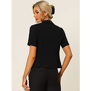 Allegra K Women's Business Casual Lapel Short Sleeve Open Front Cropped Work Office Blazer Small Balck