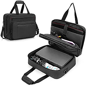 SAMDEW Double-layer Portable Mobile Printer Storage Bag Compatible with HP Tango/Tango X, HP Officejet 250/200, Printer Carrying Case with Laptop Layer(up to 15.6"), Shoulder & Trolley Strap, Bag Only