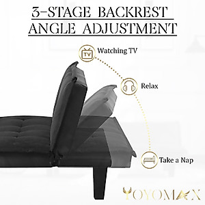 yoyomax Futon Sofa Bed-Convertible Sofa Bed Couch with Adjustable Modern Folding Sofa Bed Easy to Clean-Ideal for Bedroom, Living Room, Apartment and Office-Compact Design for Spacing Saving, Black